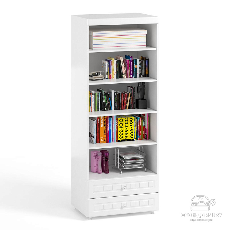 Стеллаж (410) с ящ. duble "Леон"(МДФ)(Белый/Белое дерево)/Vs/МН-51 ...