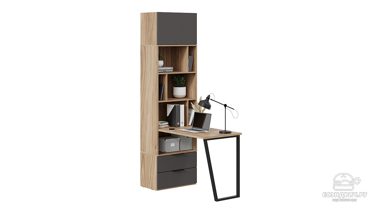 Стол письменный со стеллажом "Леонард"(Яблоня Беллуно/Графит софт)-Tr ...