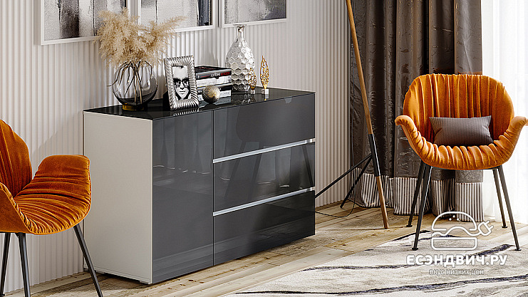 Комод plus "Glance"(Белый/Стекло антрацит глянец)-Tr-Gl2. Купить Комоды ...